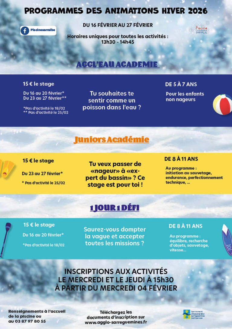 ANIMATIONS A LA PISCINE DE SARRALBE DU 16 AU 27 FÉVRIER - CASC